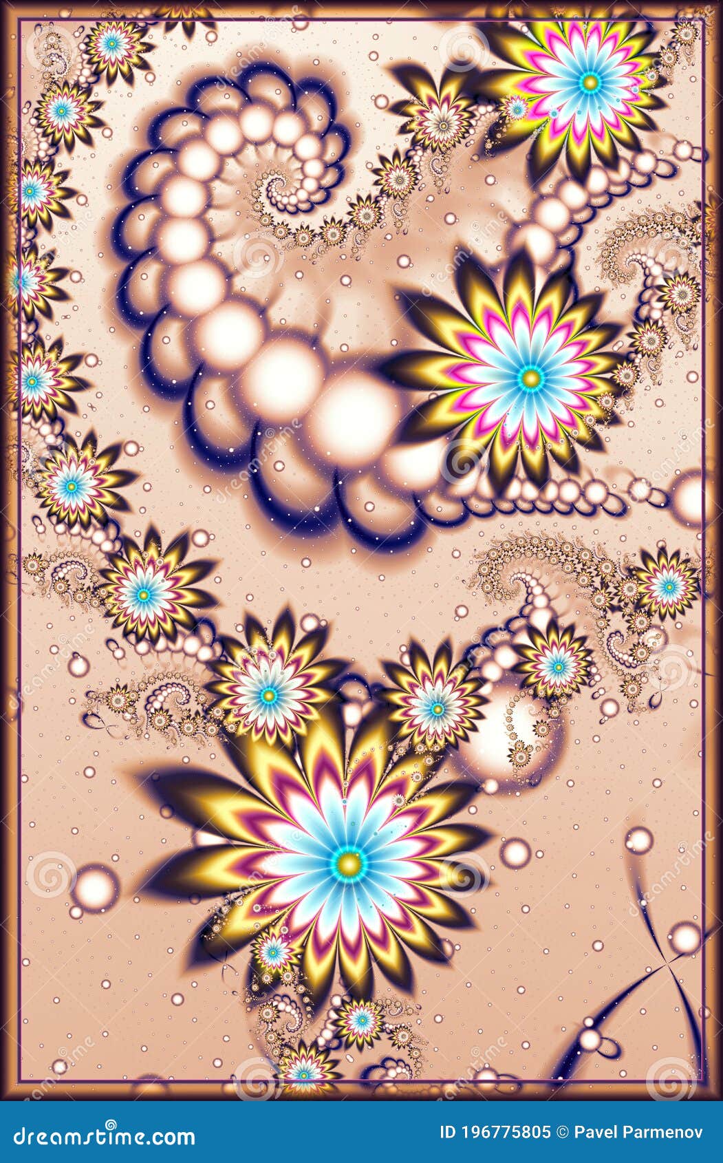 Computer Graphics. Fractal Texture in Frame. Flowers Stock Illustration ...