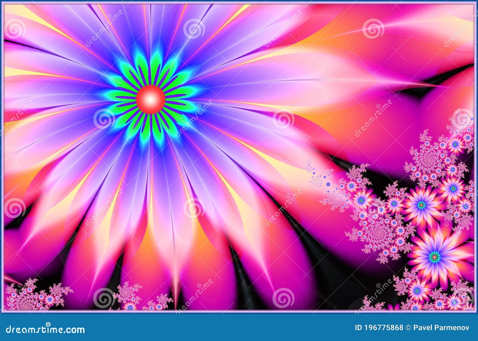 Computer Graphics. Fractal Texture in Frame. Flowers Stock Illustration ...