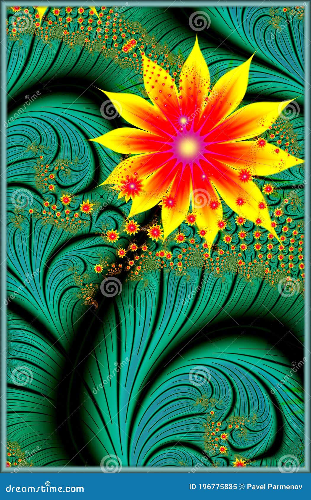 Computer Graphics. Fractal Texture in Frame. Flowers Stock Illustration ...