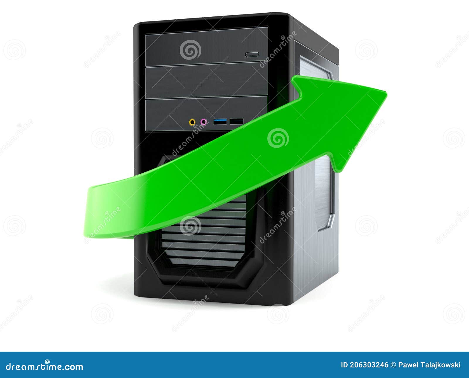 Computer with green arrow stock illustration. Illustration of ...