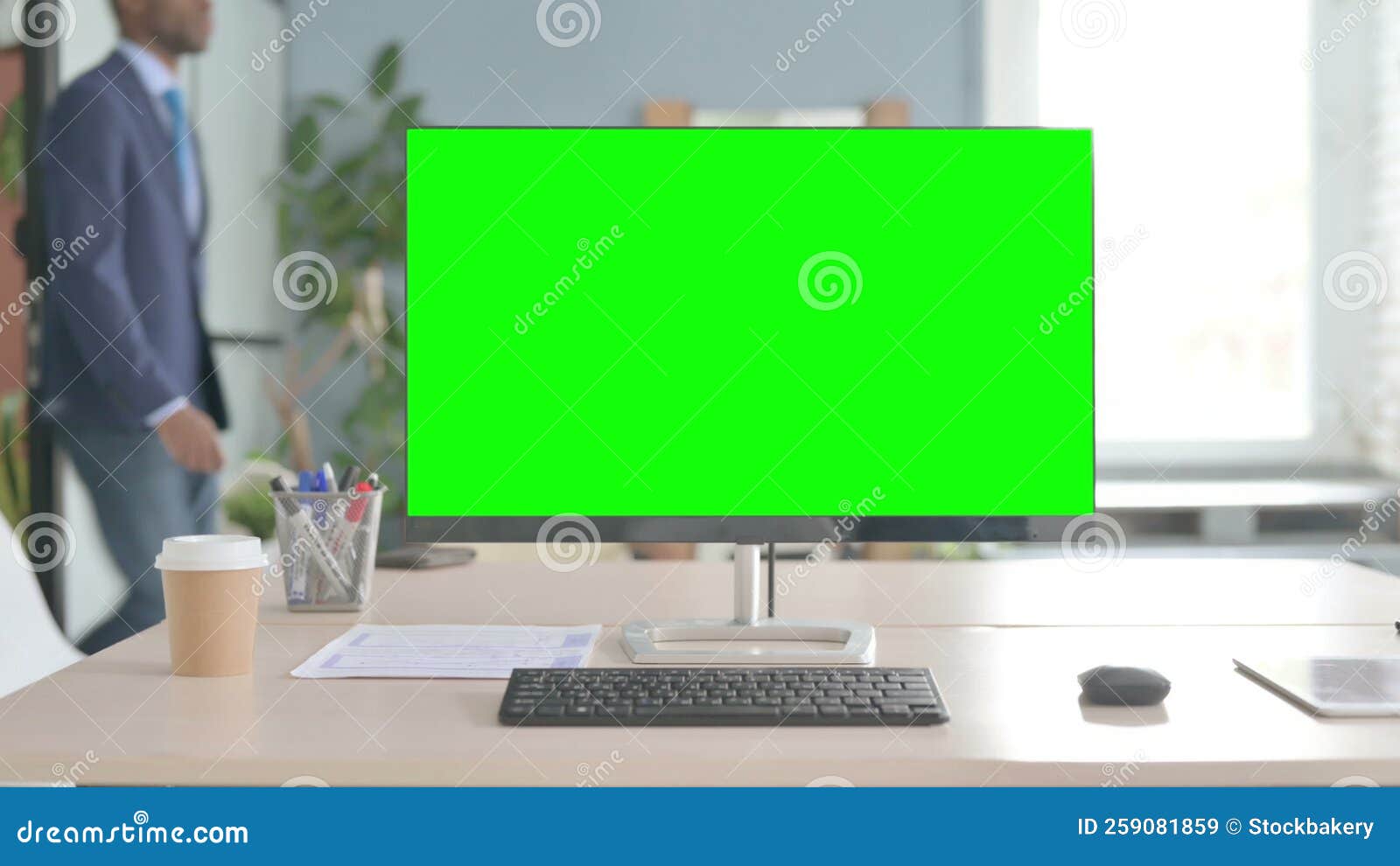Computer with Green Screen in Office, Chroma Key Stock Video - Video of ...
