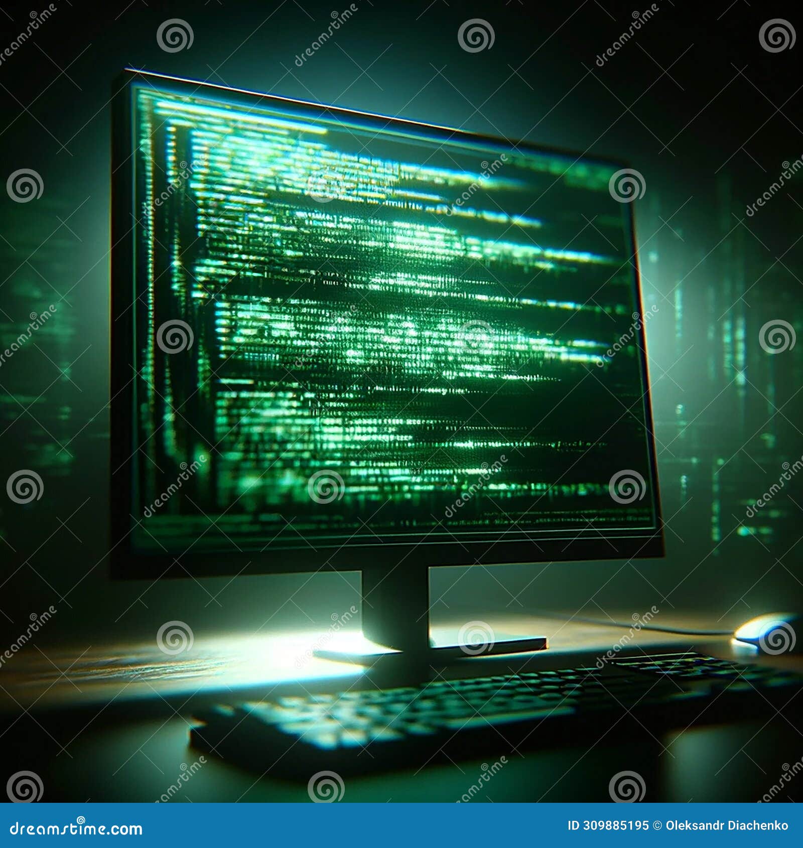 A Computer with a Green Unknown Code on Its Screen Stock Image - Image ...