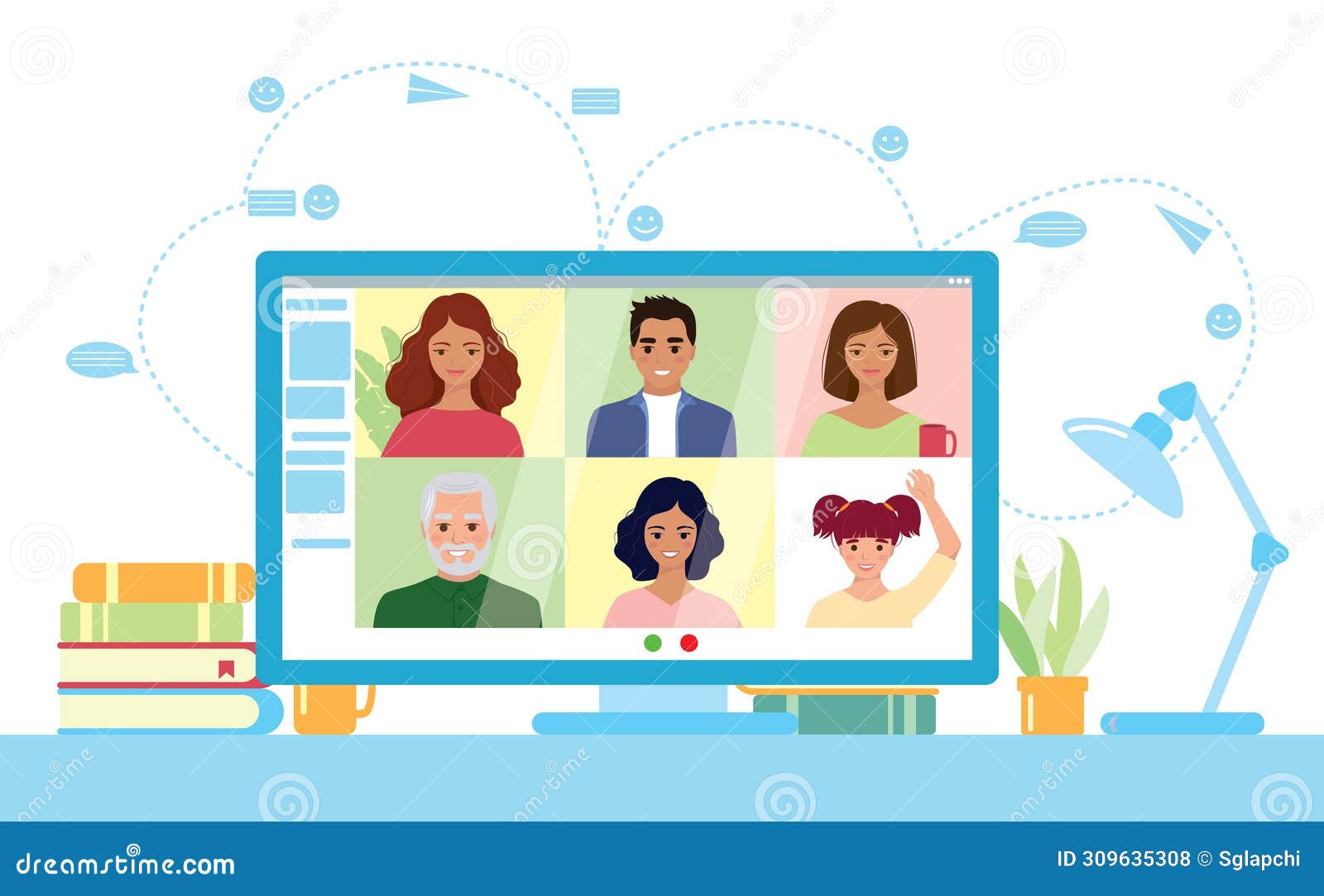 A Computer with a Group of People Talking Over a Video Connection ...