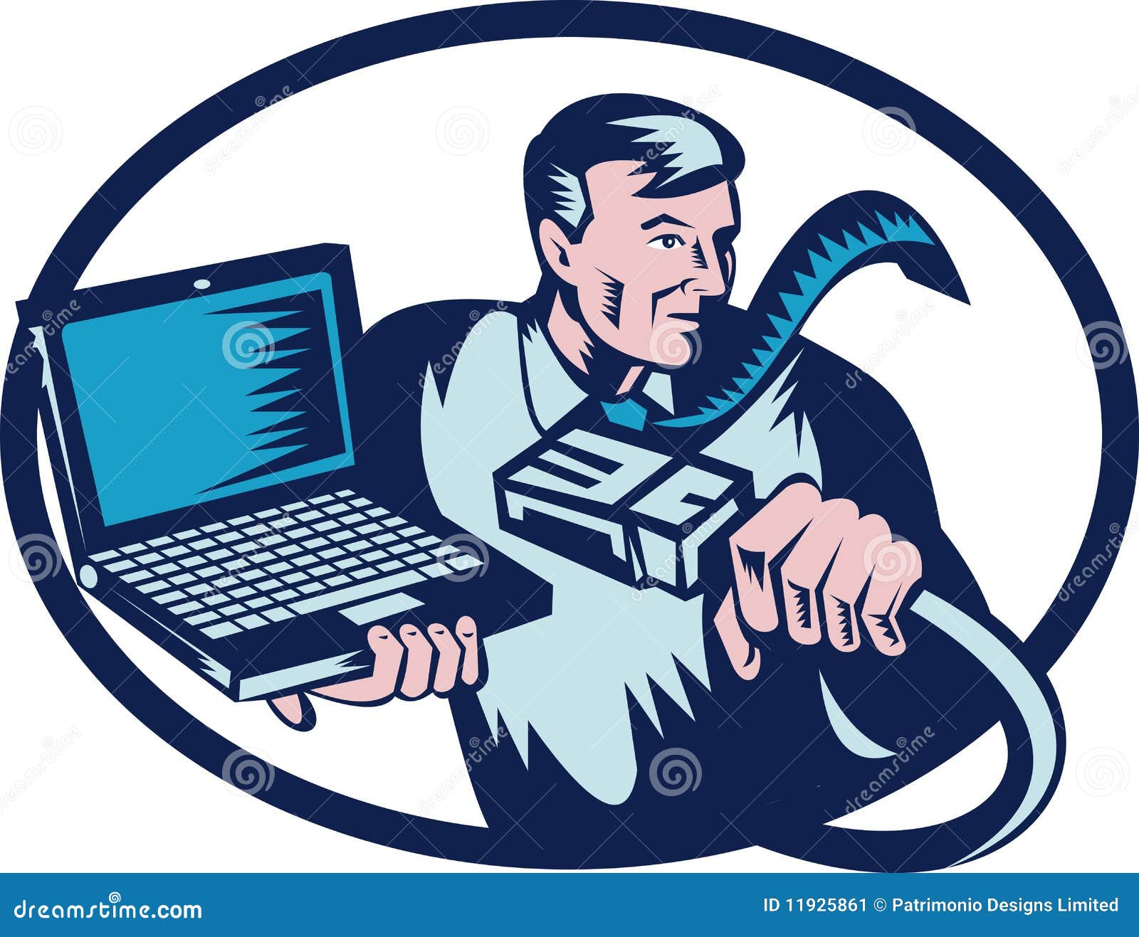 Computer Guy Cable and Laptop Stock Vector - Illustration of woodcut ...