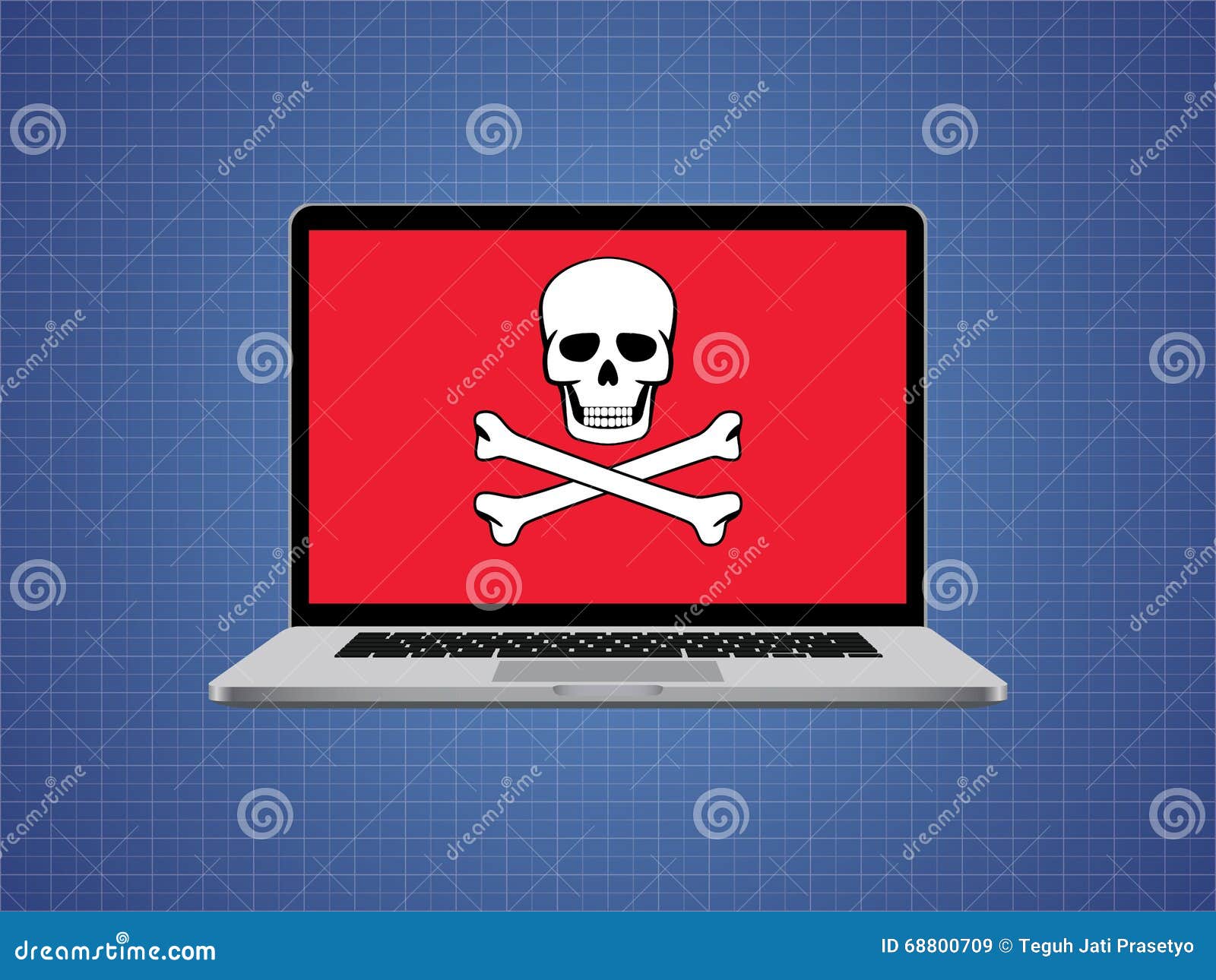 Computer Hacked with Skull Symbol and Danger Alert Stock Vector ...