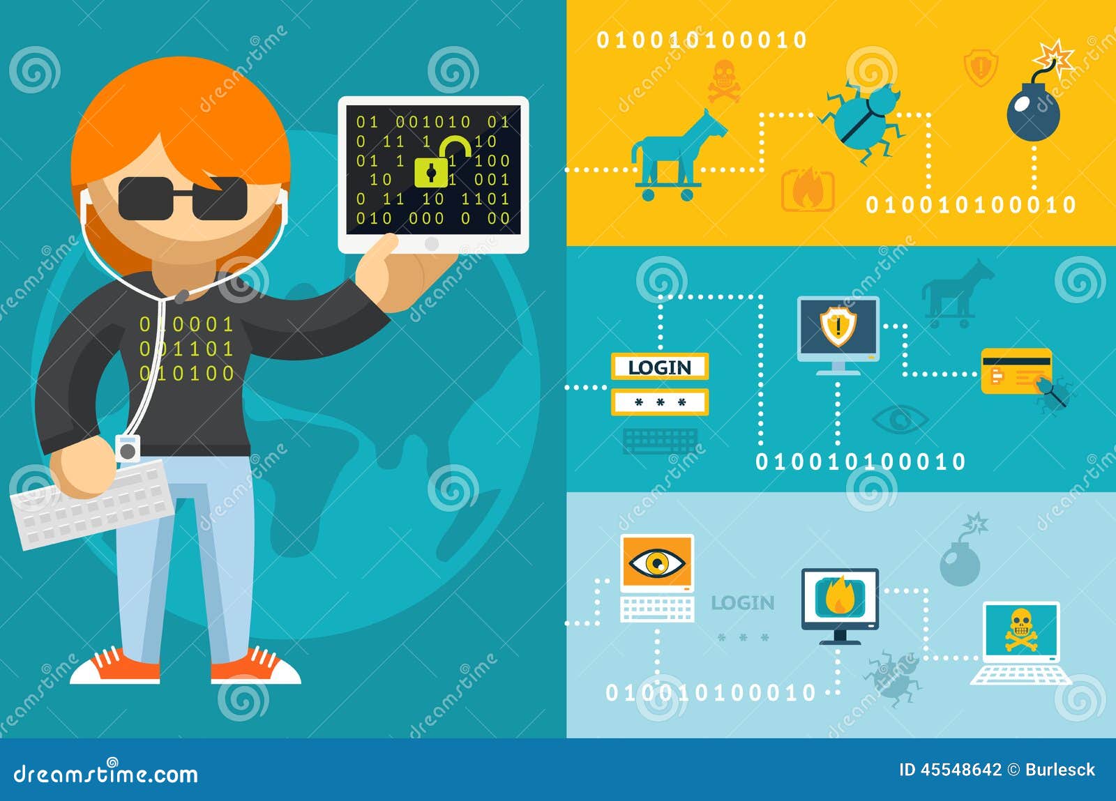 Computer Hacker Line Icon. Abstract Figure Of Man In Mask And ...