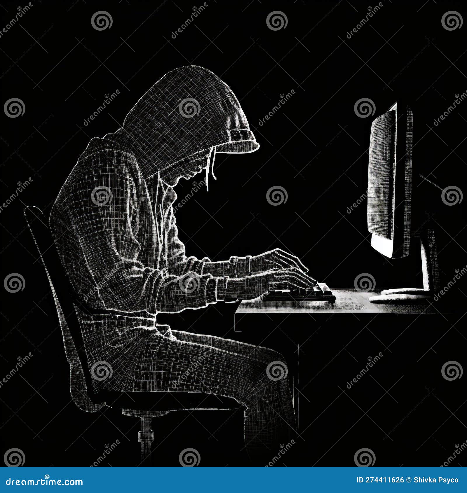 Computer Hacker Ascii Style on Black Background Generative AI Stock ...