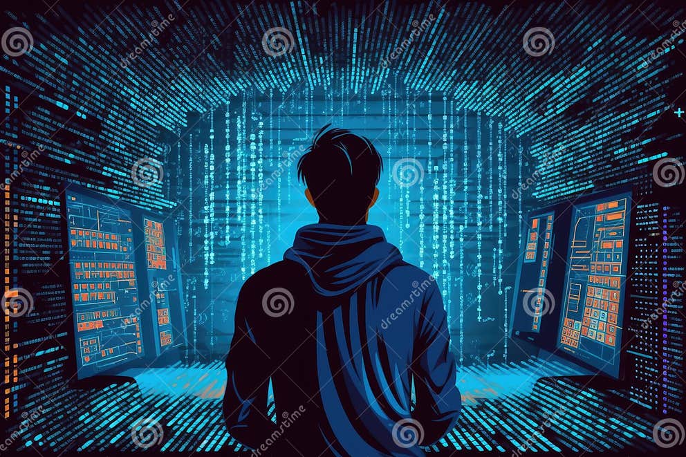 Computer Hacker on Binary Code Background Stock Illustration ...