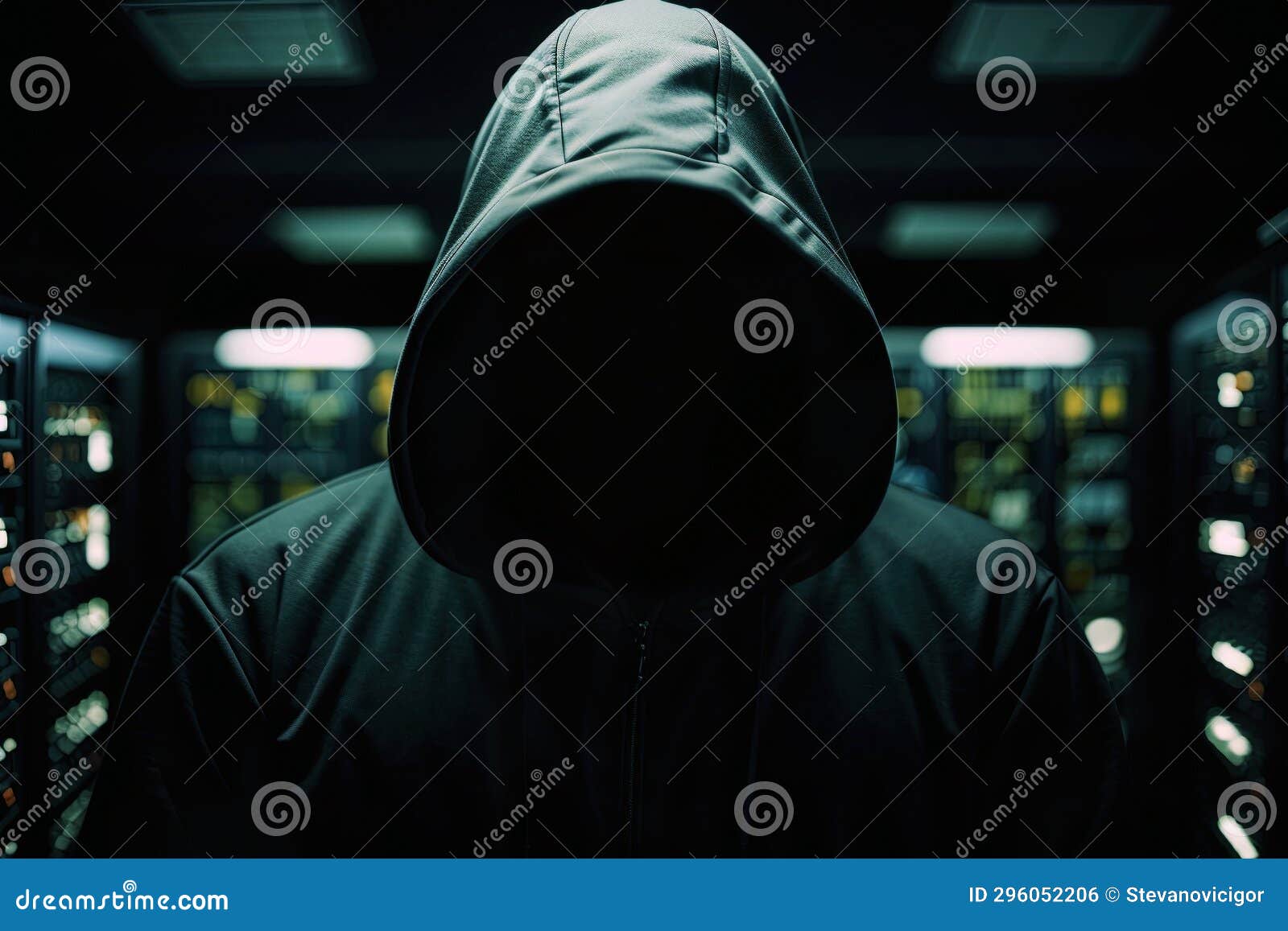 Computer Hacker with Black Hoodie and Obscured Face in Dark Network ...
