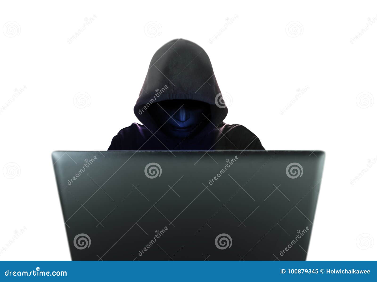 Computer Hacker in Black Mask and Hood on White Stock Image - Image of ...