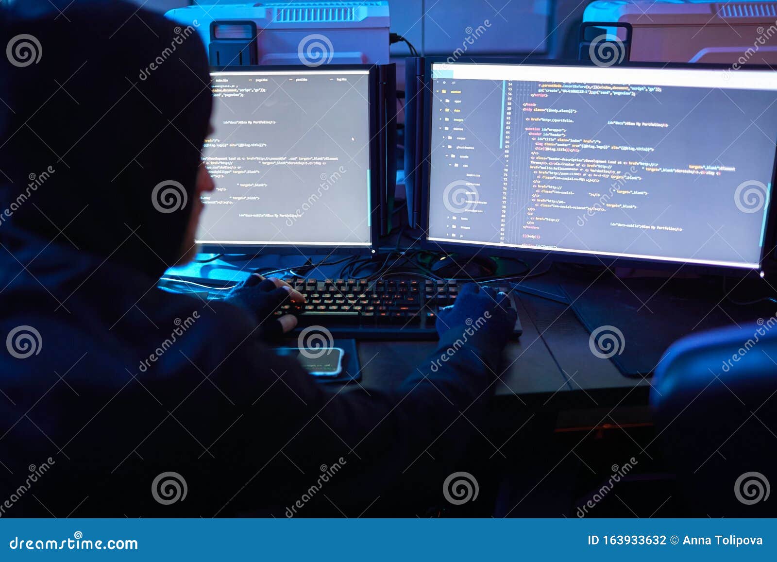 Computer Hacker Breaking the Codes Stock Photo - Image of indoors ...