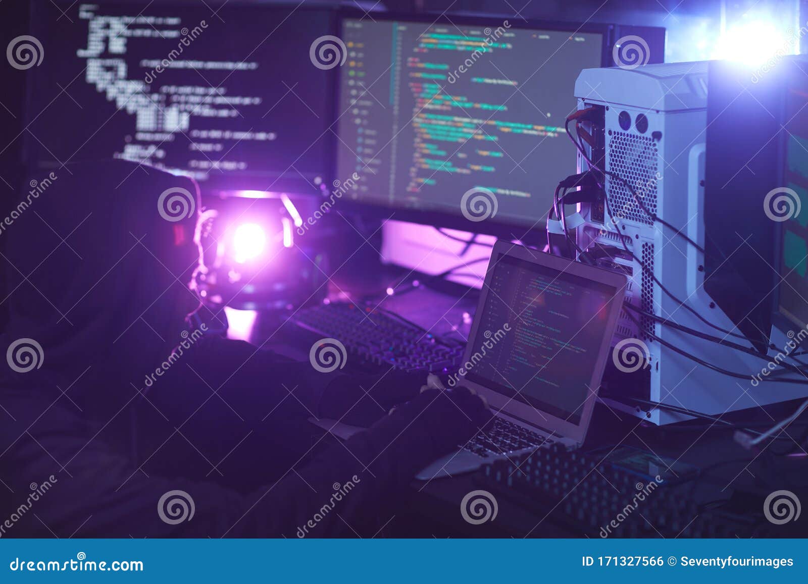 Computer Hacker Coding in Dark Stock Photo - Image of credit, hacker ...