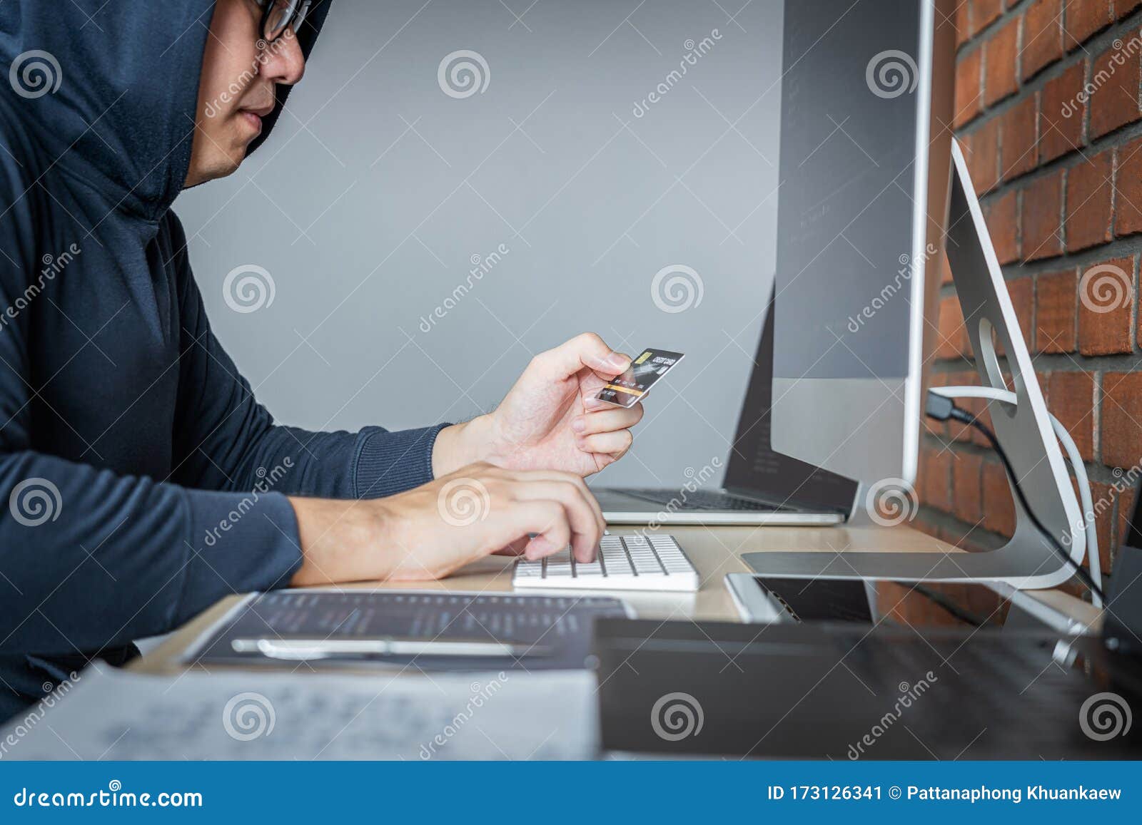 Computer Hacker Or Cyber Attack Concept Dangerous Hooded Hacker Using