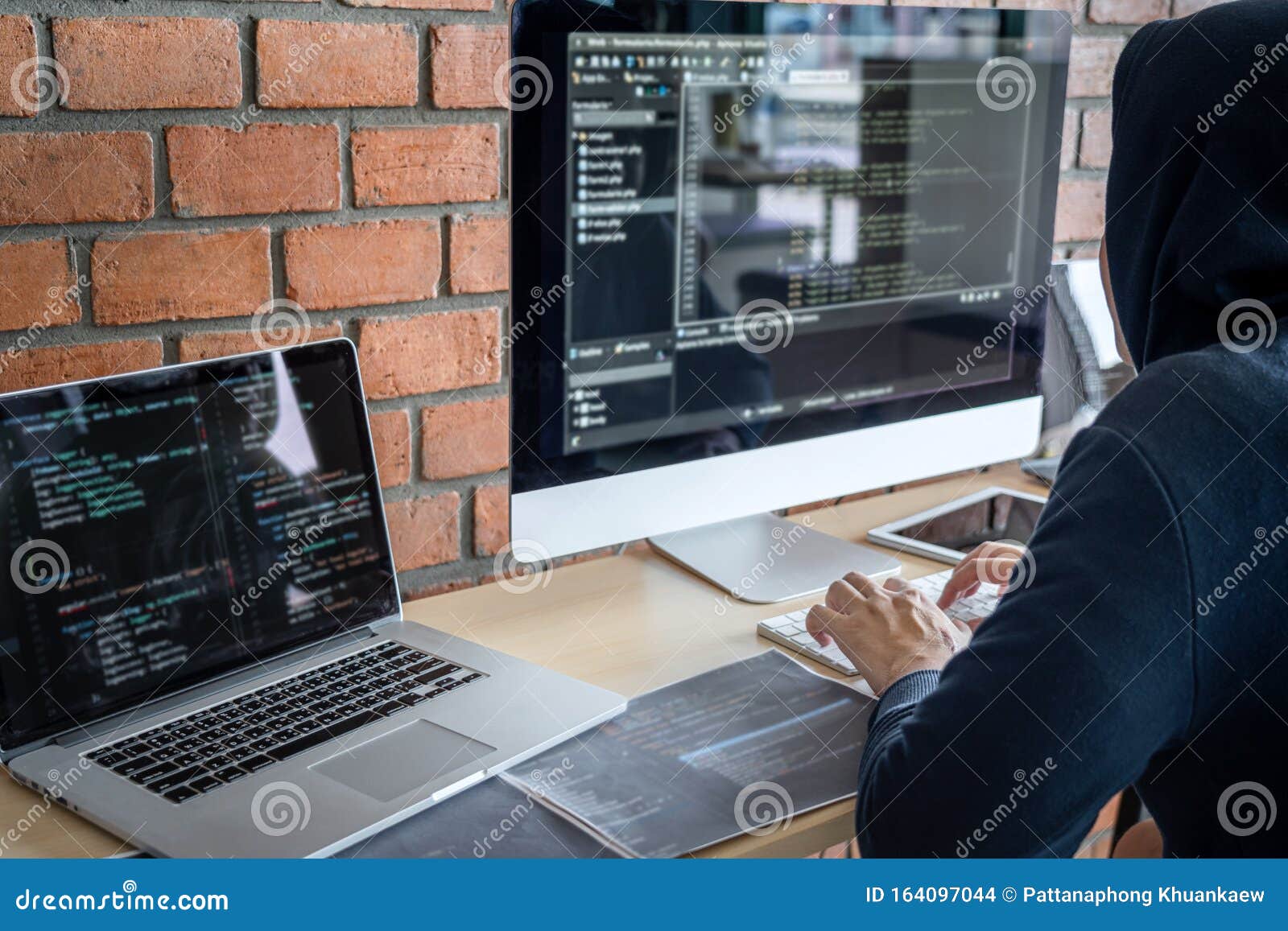 Computer Hacker Or Cyber Attack Concept Dangerous Hooded Hacker Using