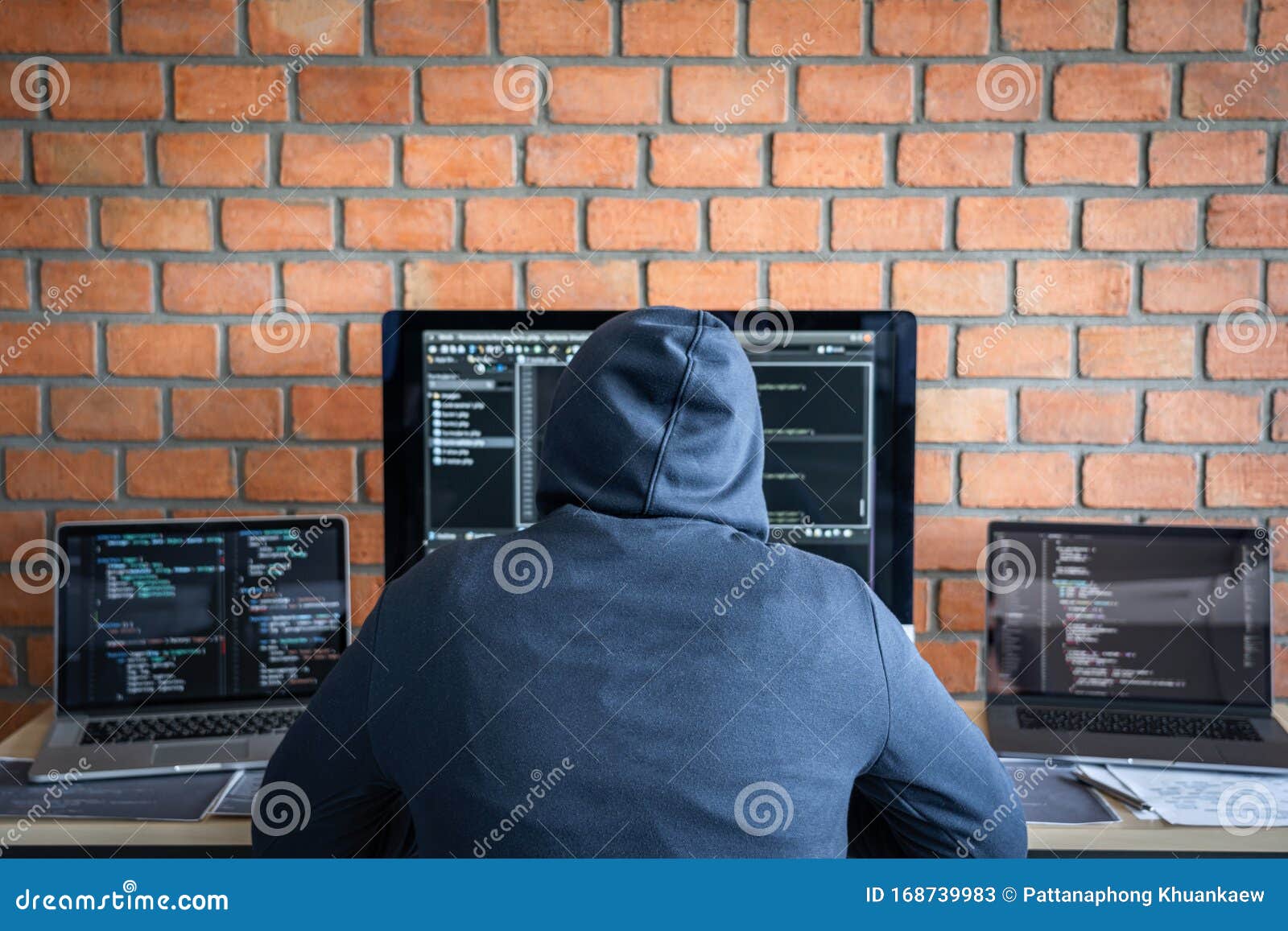 Computer Hacker or Cyber Attack Concept, Dangerous Hooded Hacker Using ...