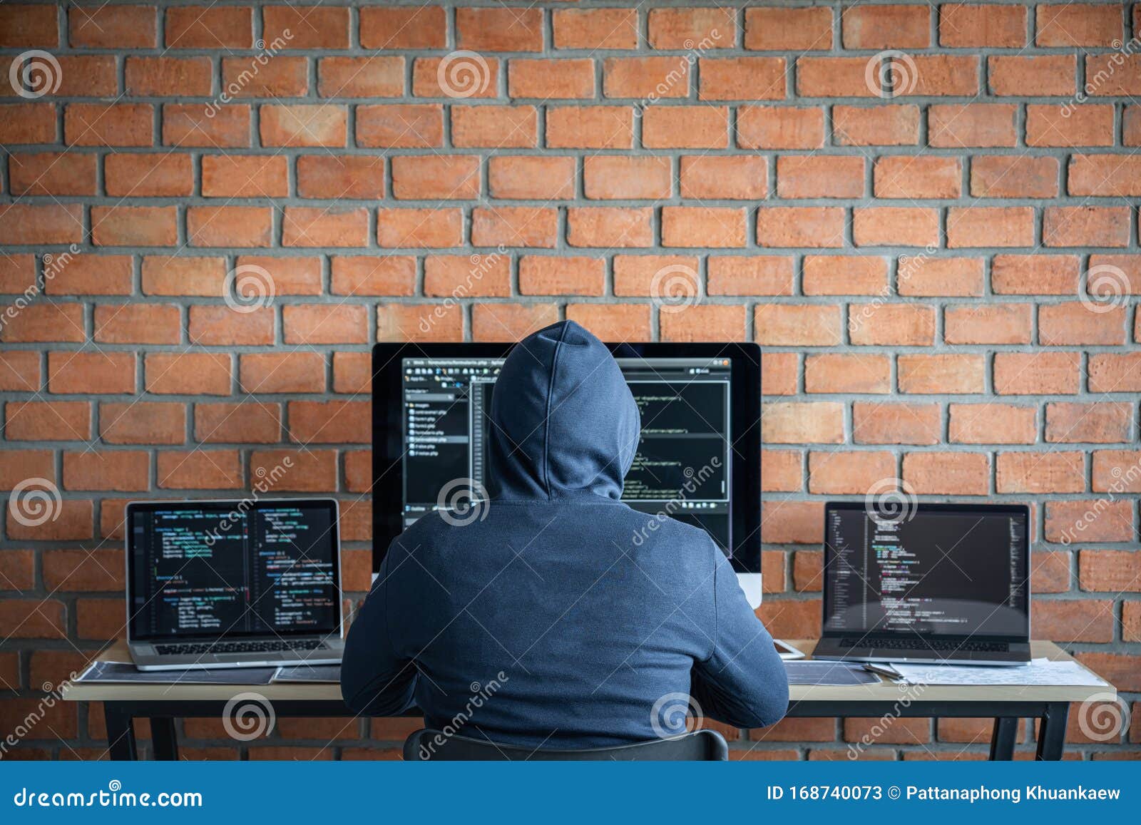 Computer Hacker or Cyber Attack Concept, Dangerous Hooded Hacker Using ...