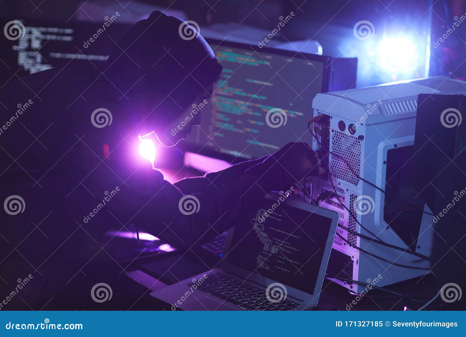 Computer Hacker in Dark stock image. Image of protection - 171327185