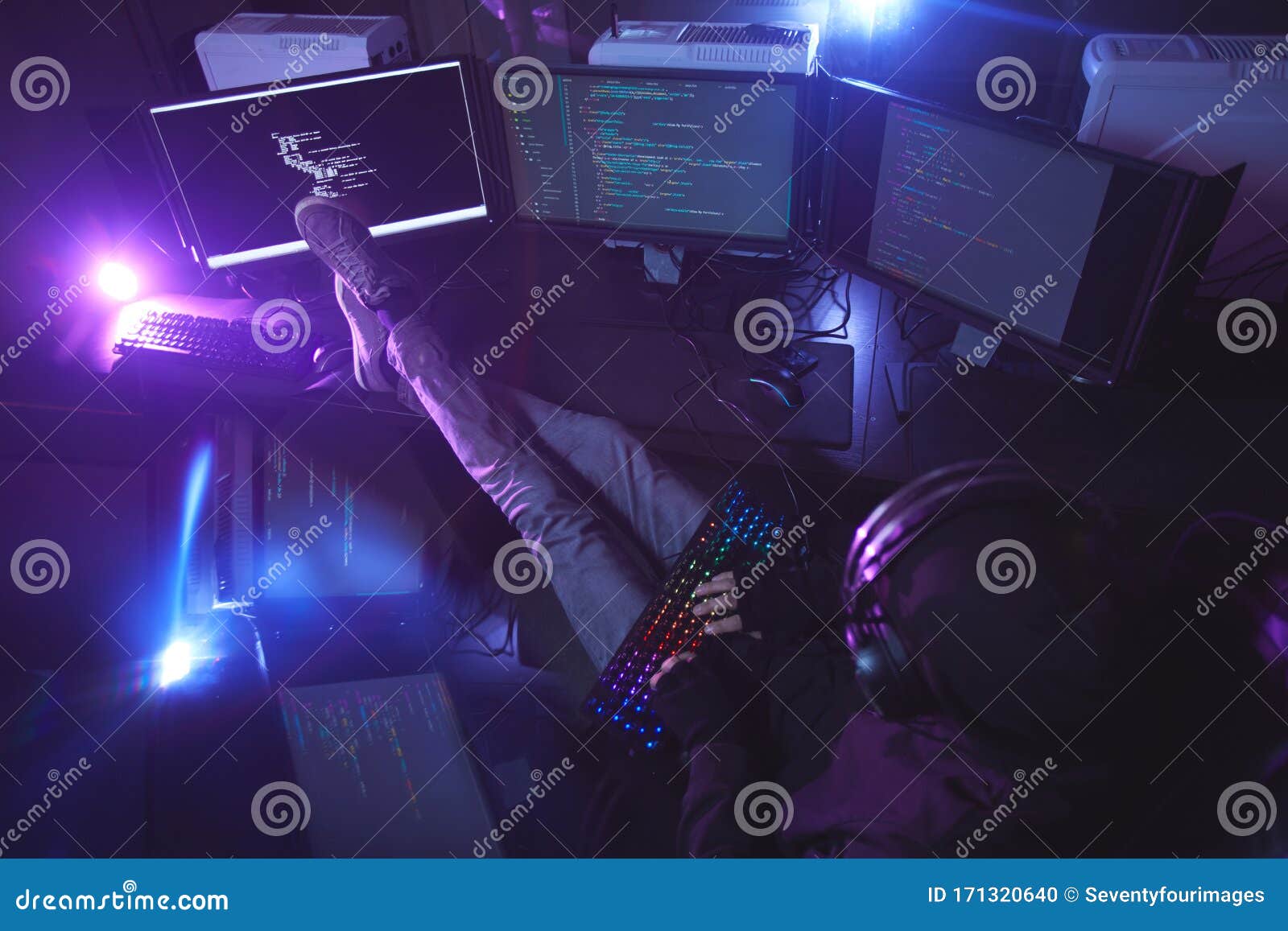 Computer Hacker in Dark stock photo. Image of working - 171320640