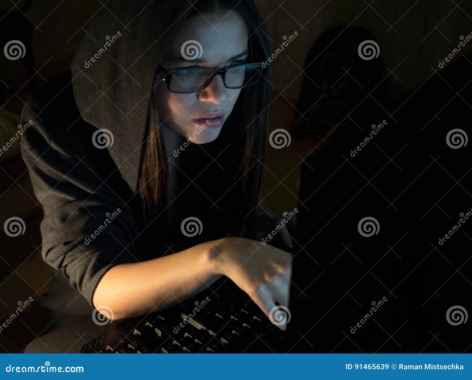 Computer Hacker Girl Stealing Information with Laptop Stock Image ...