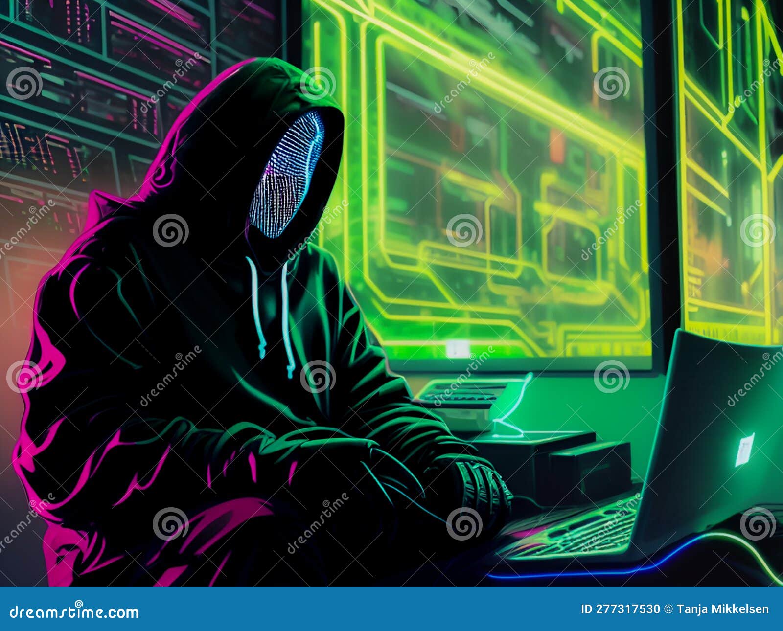 Computer hacker in hoodie stock illustration. Illustration of ...