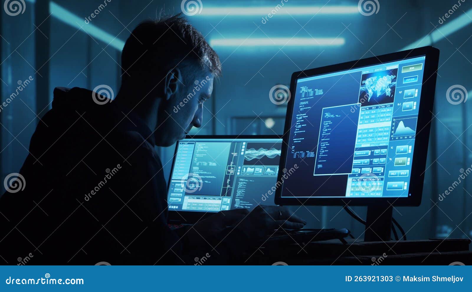 Computer Hacker in Hoodie. Obscured Dark Face. Hacker Attack, Virus ...