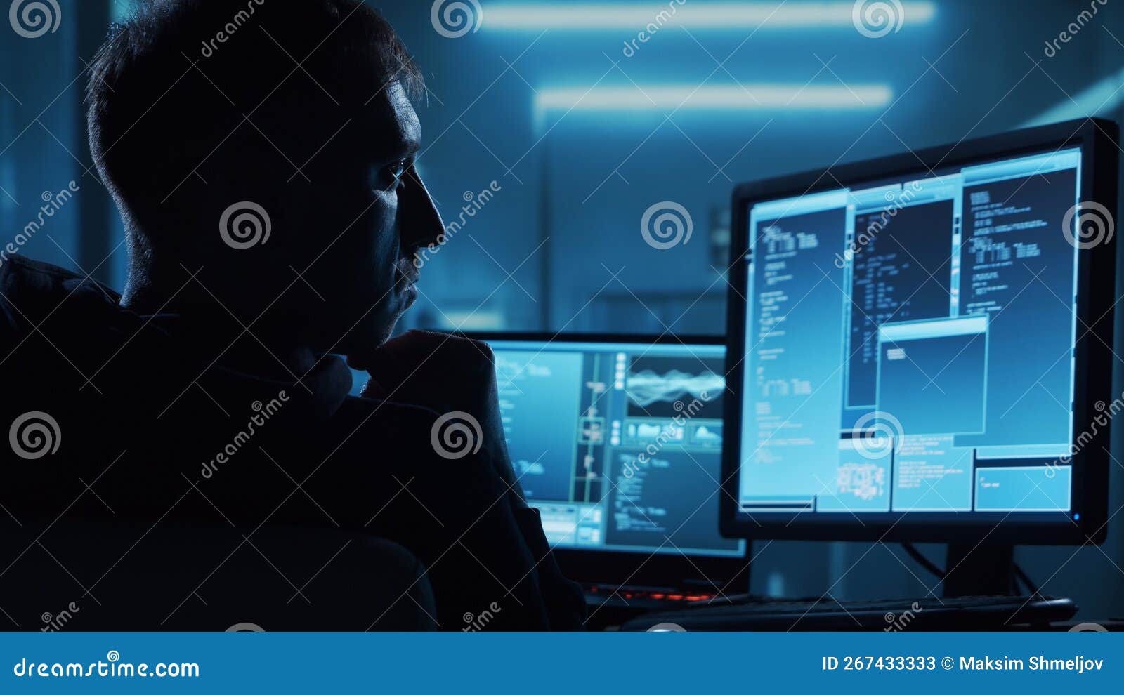 Computer Hacker in Hoodie. Obscured Dark Face. Concept of Hacker Attack ...