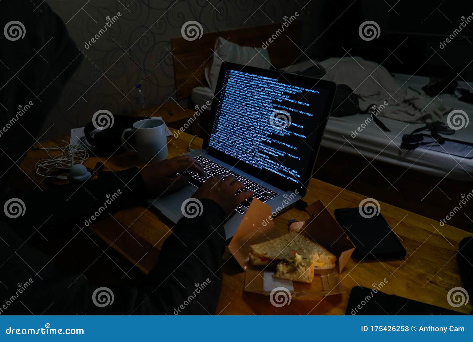Computer Hacker in Hotel Room Stock Photo - Image of internet, crime ...