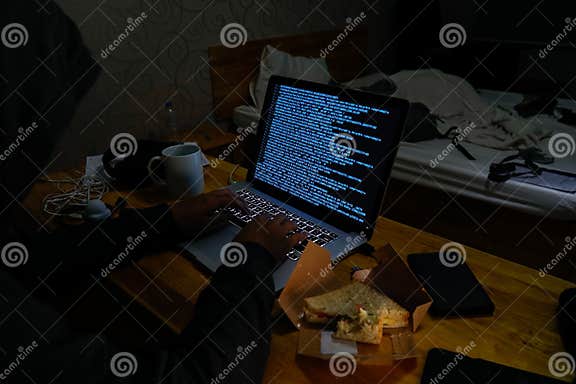 Computer Hacker in Hotel Room Stock Photo - Image of internet, crime ...