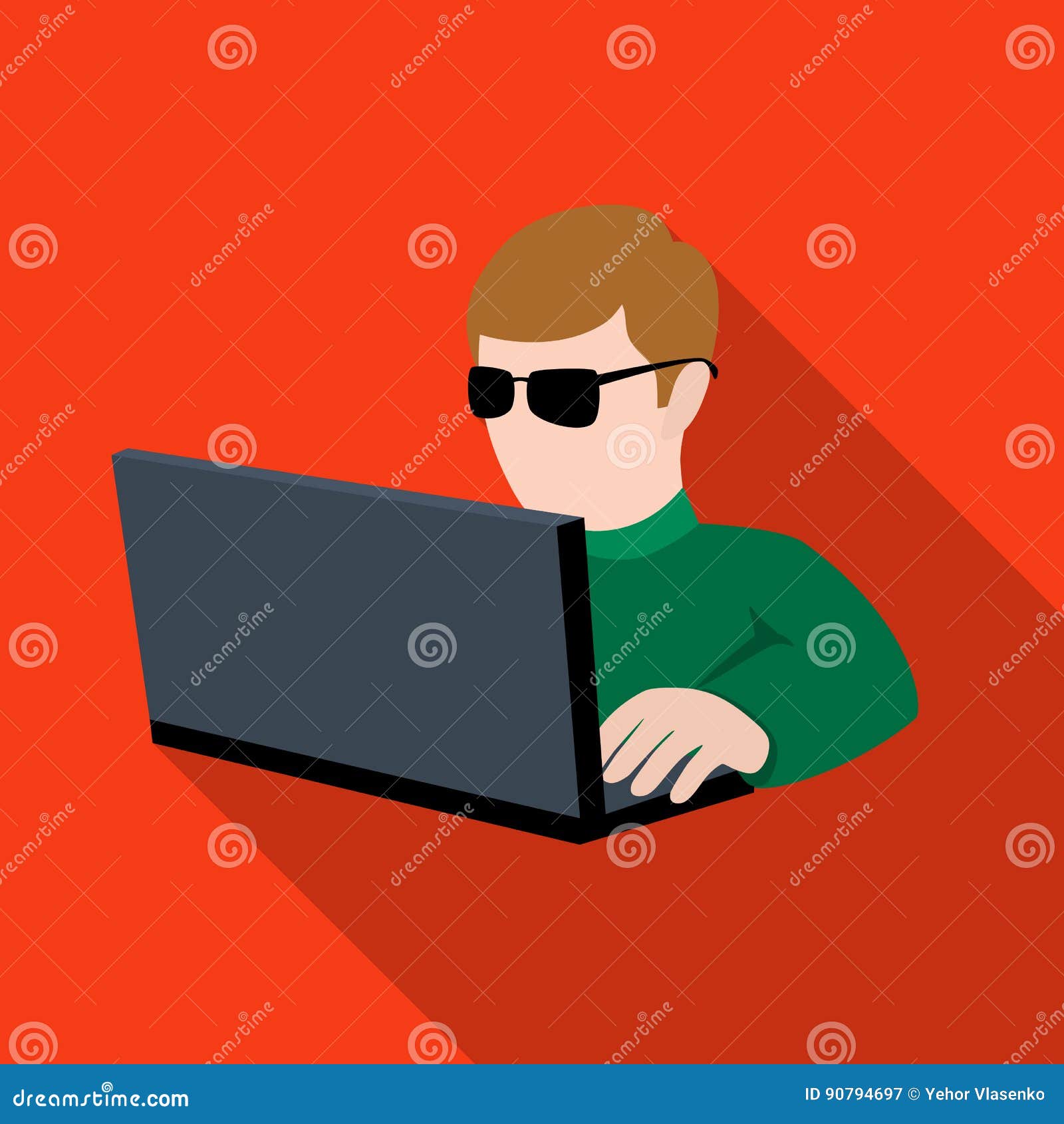 Computer Hacker Icon in Flat Style Isolated on White Background ...