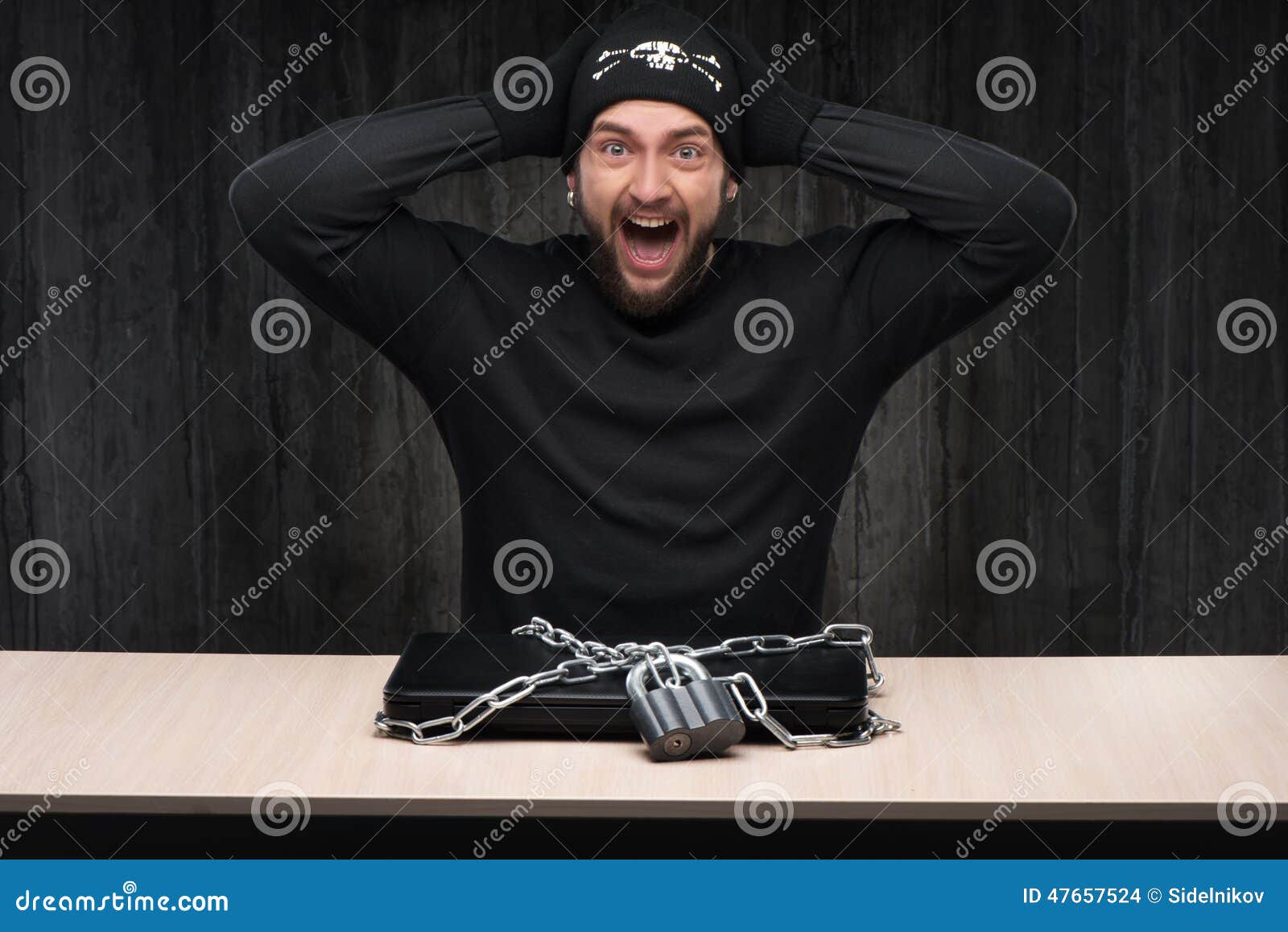 Computer Hacker with Locked Laptop Stock Photo - Image of forbidden ...