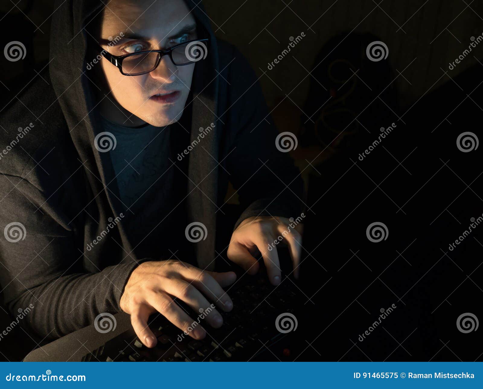 Computer Hacker Man Stealing Information with Laptop Stock Image ...