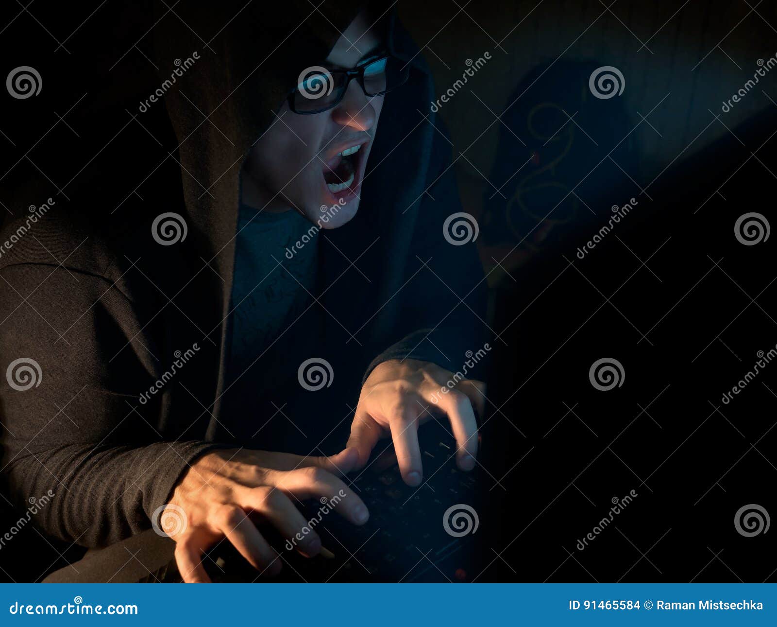 Computer Hacker Man Stealing Information with Laptop Stock Photo ...