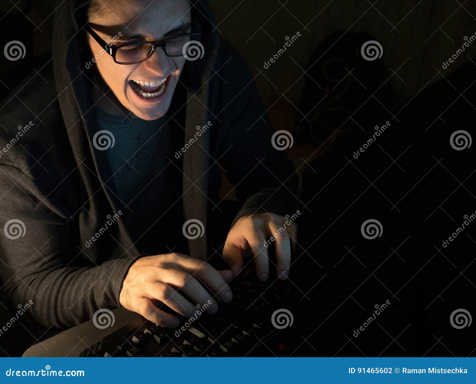 Computer Hacker Man Stealing Information with Laptop Stock Photo ...