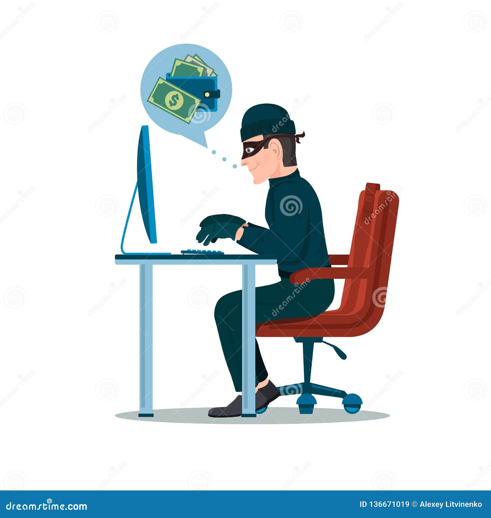 Computer Hacker Man Trying Hack The System And Steal The Money Thief