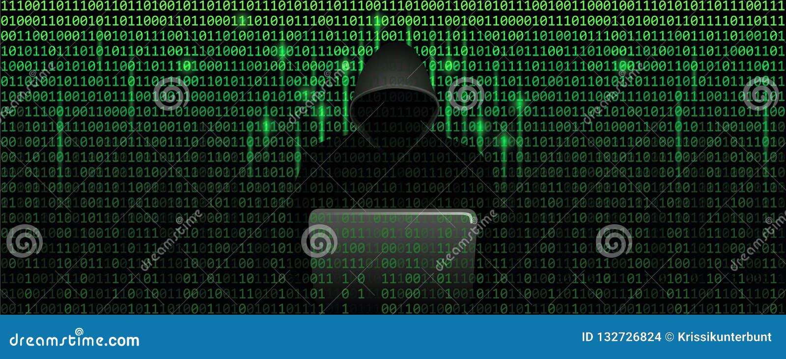 Computer Hacker in Matrix Cybercrime Concept with Binary Code Web Background Stock Vector ...