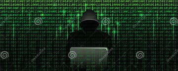 Computer Hacker in Matrix Cybercrime Concept with Binary Code Web Background Stock Vector ...