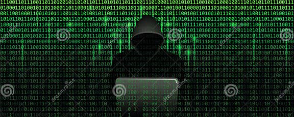 Computer Hacker In Matrix Cybercrime Concept With Binary Code Web Background Stock Vector
