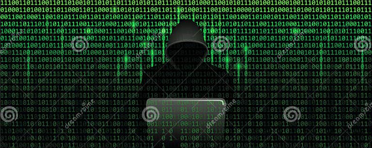 Computer Hacker in Matrix Cybercrime Concept with Binary Code Web Background Stock Vector ...