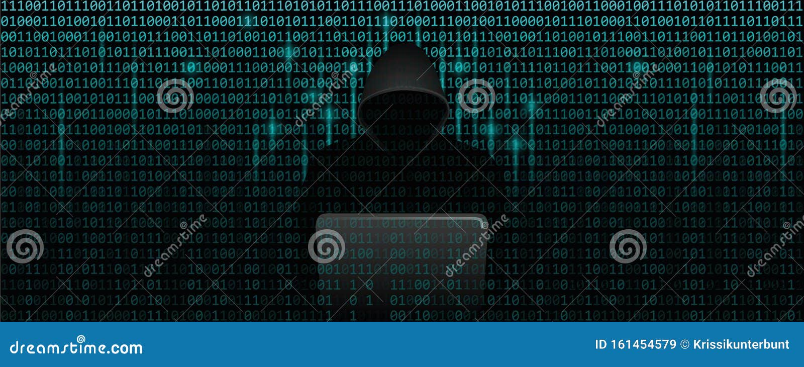 Computer Hacker In Matrix Cybercrime Concept With Binary Code Web Background Stock Vector