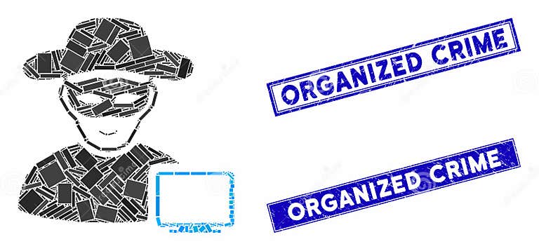 Computer Hacker Mosaic and Scratched Rectangle Organized Crime Stamp ...