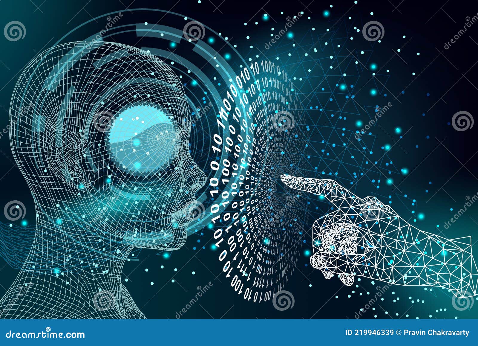 Computer Hacker Point Finger To a Screen Security Icon and Binary. Artificial Intelligence Stock ...