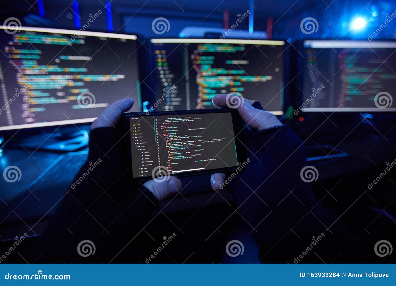 Computer Hacker Taking a Photo on the Phone Stock Photo - Image of ...