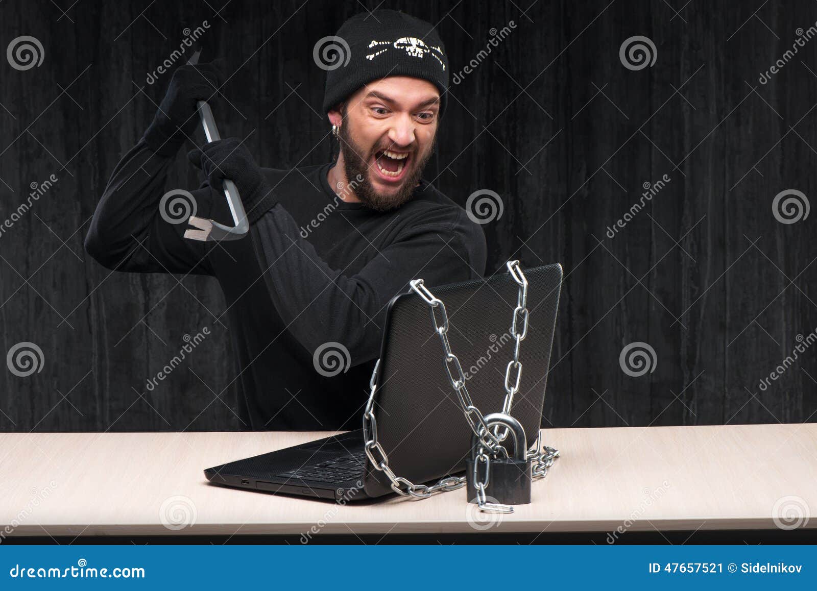 Computer Hacker Trying To Unlock Laptop Stock Image - Image of guilt ...