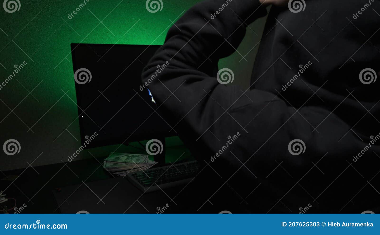 Computer Hacker Typing Code On Keyboard Late Night Working And