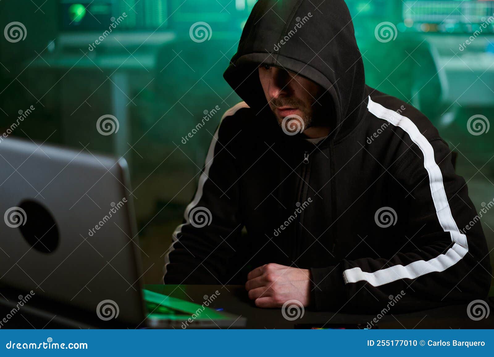 Computer Hacker Typing Code On Keyboard Late Night Working And
