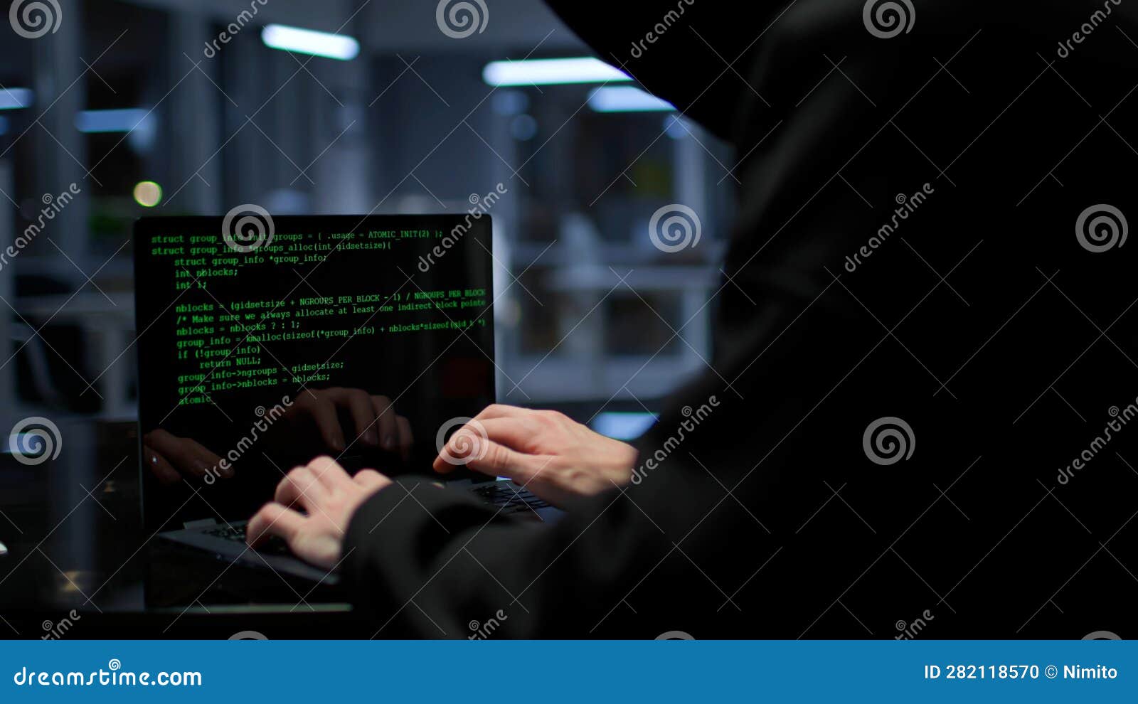 Computer Hacker Typing Code On Keyboard Late Night Working And
