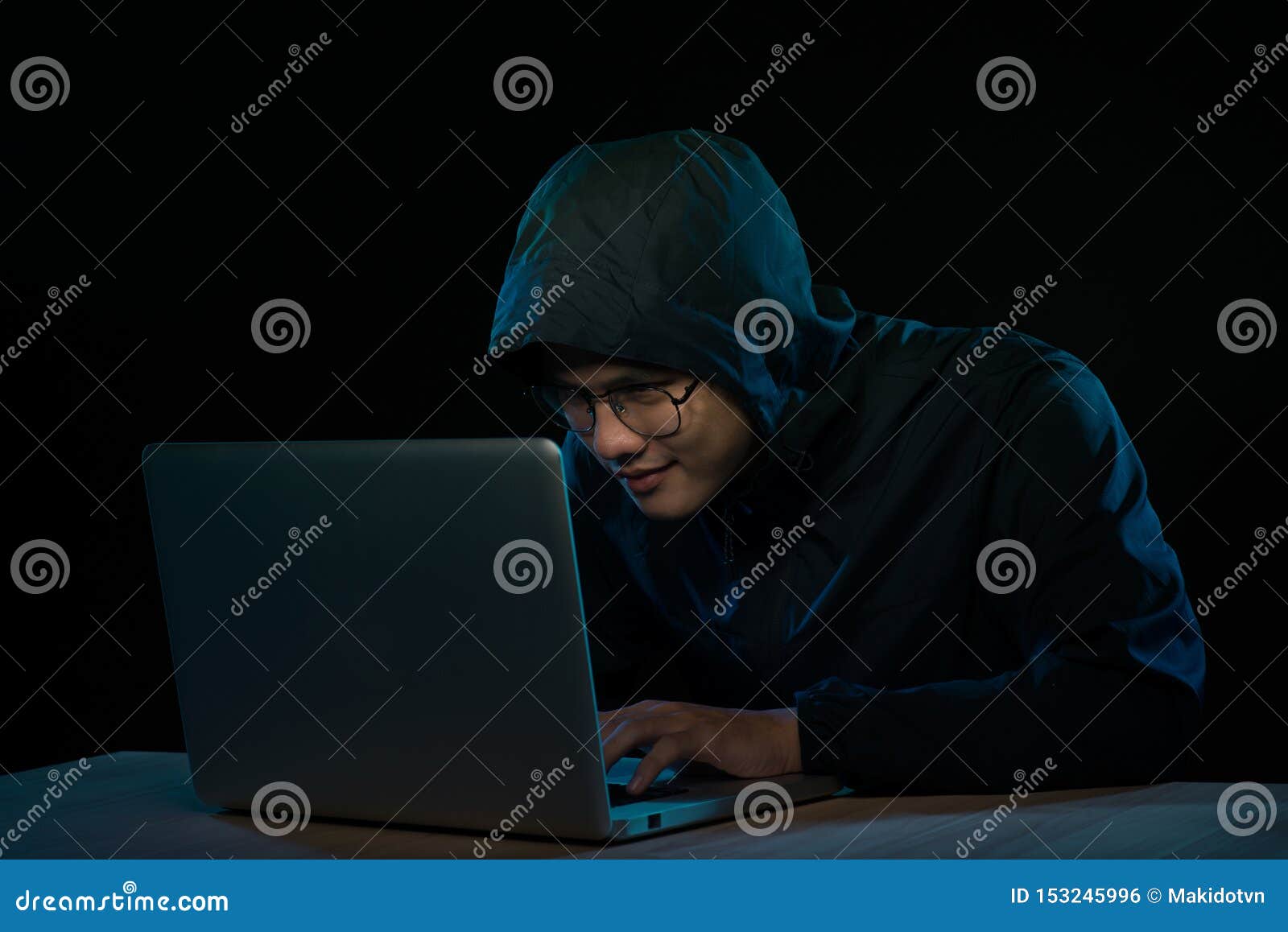 Computer Hacker Working in Dark Room Stock Photo - Image of programmer ...