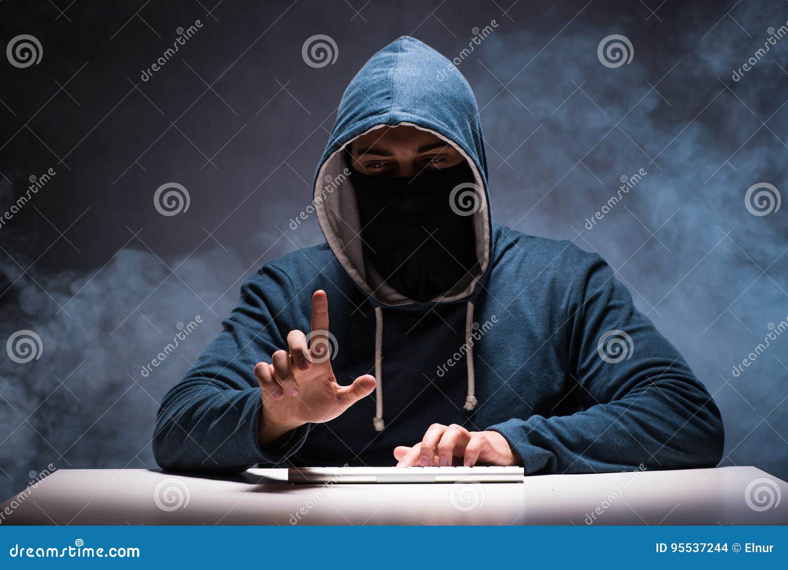 The Computer Hacker Working in Dark Room Stock Photo - Image of ...