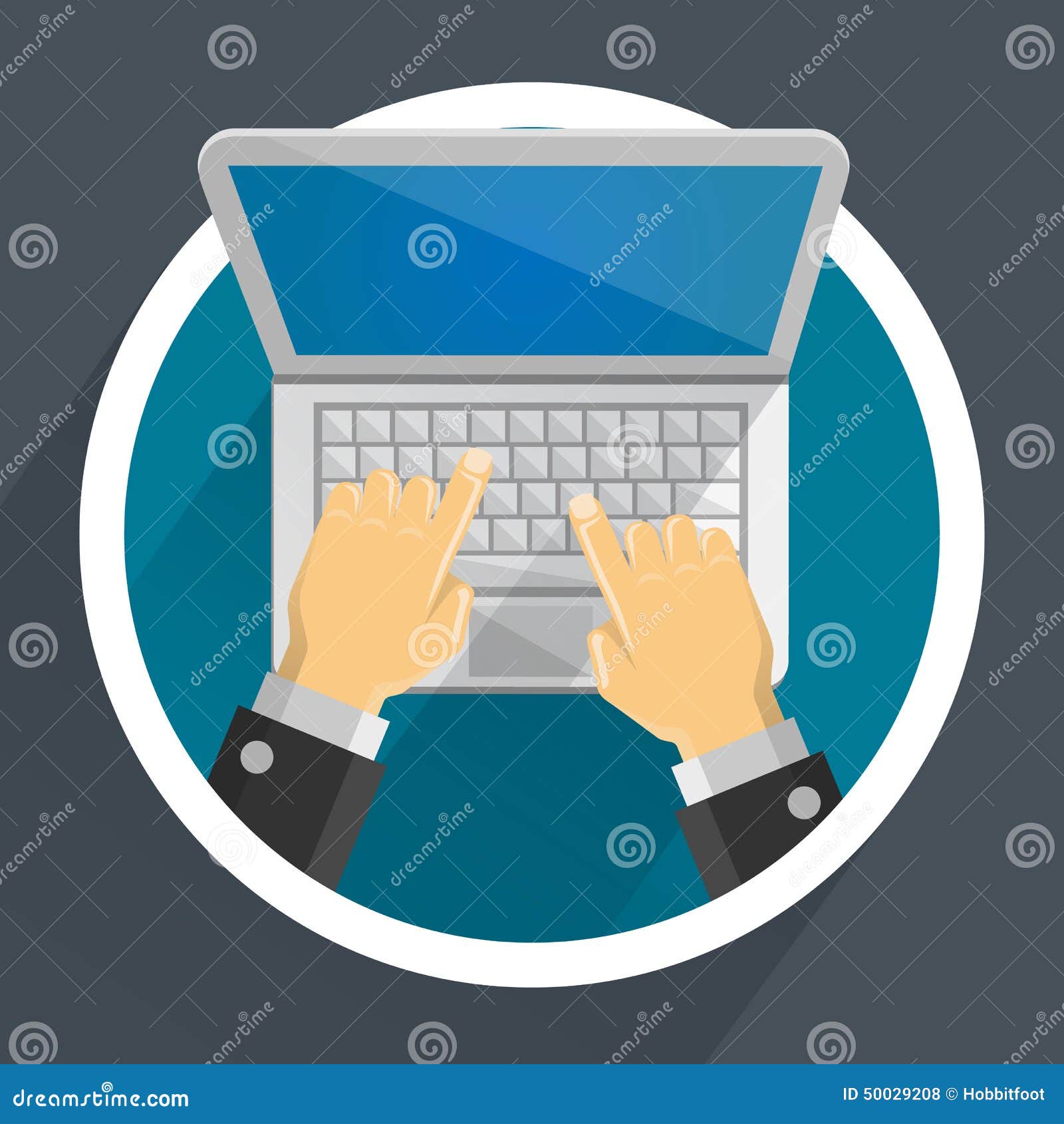 Computer in hands stock vector. Illustration of copy - 50029208
