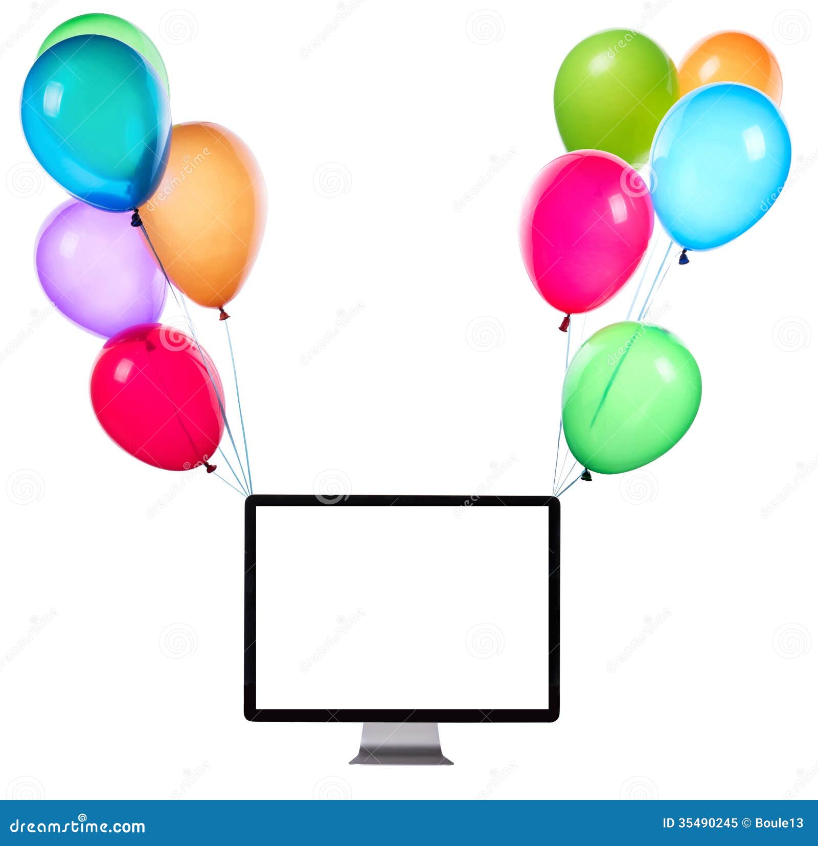 Computer Hanging on Color Balloons Stock Image - Image of object ...